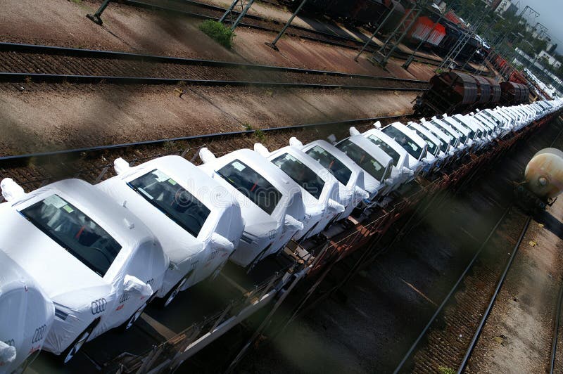 Transportation of New Audi Cars by Rail Stock Image - Image of carriage ...