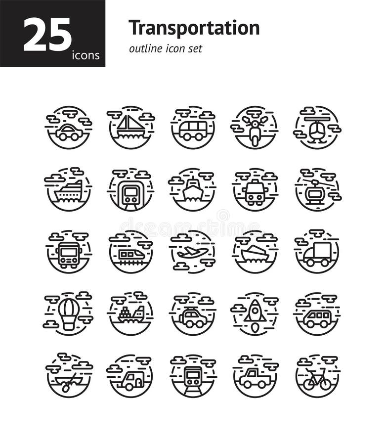Transportation Outline Icon Set. Stock Vector - Illustration of ...