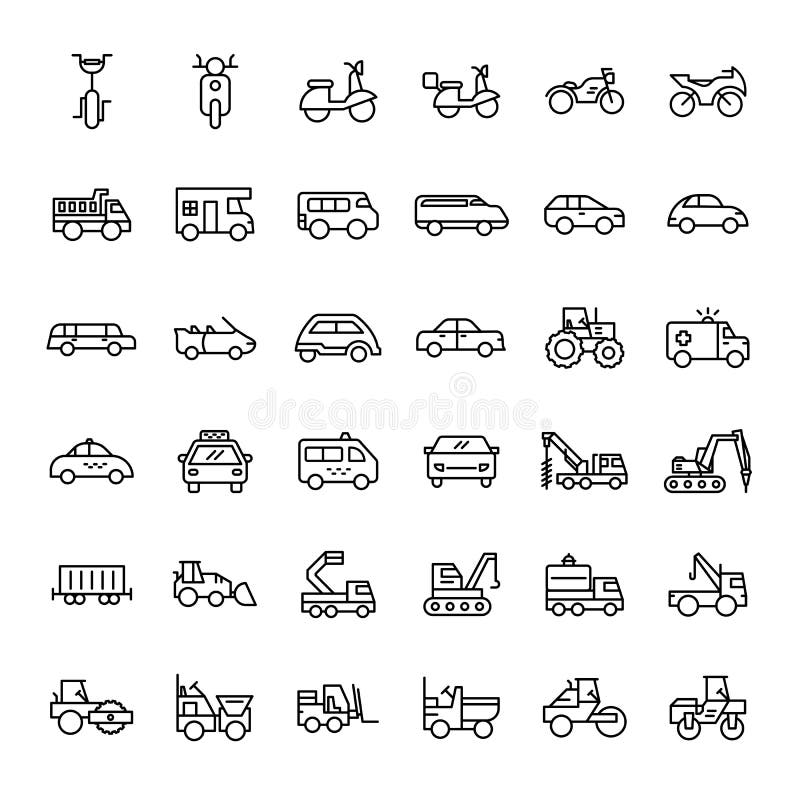 Train and Truck Transportation Line Icon Set Stock Vector ...
