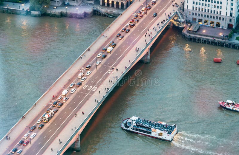 Transportation Over Tower Bridge, Overhead View of London Stock Image ...