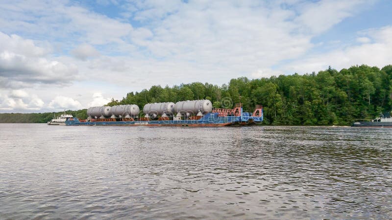 Transportation of Oversized Cargo on the River. Stock Photo - Image of ...