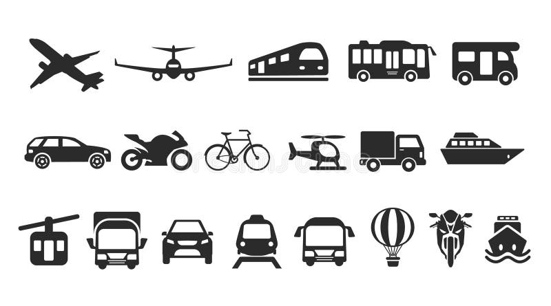 Transportation Solid Icon Set Vector Stock Illustration - Illustration of sign, steering: 368434001