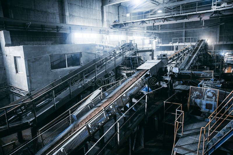 Transportation and Sorting of Clay on Conveyor. Brickworks. Production ...