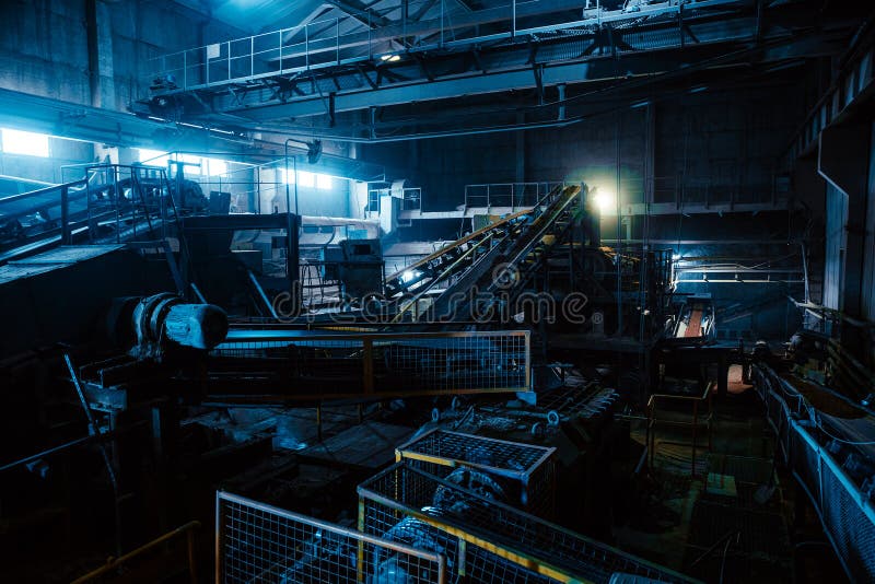 Transportation and Sorting of Clay on Conveyor. Brickworks. Production Workshop Inside ...