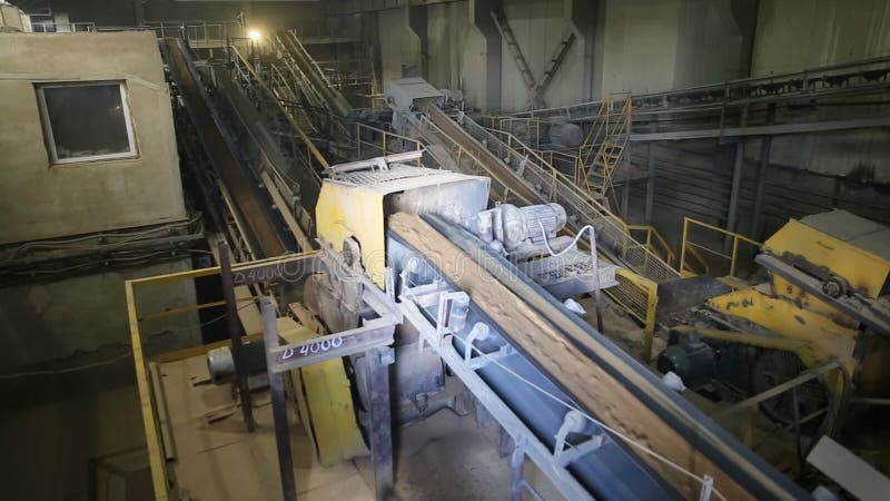 Transportation and Sorting of Clay on Conveyor. Brickworks. Production ...