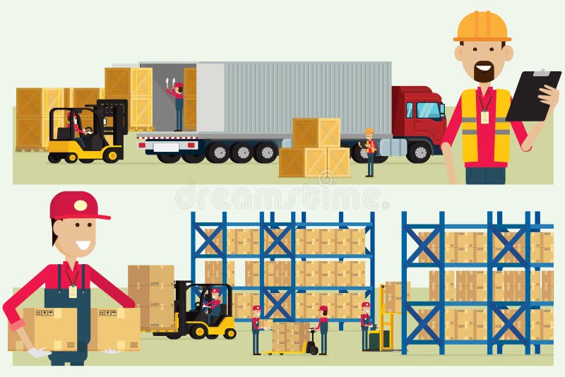 Transportation Warehouse Logistic Worker Checking Goods with Workers ...