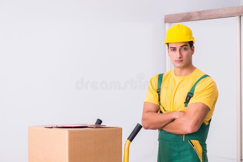 The Transportation Worker Delivering Boxes To House Stock Image - Image ...