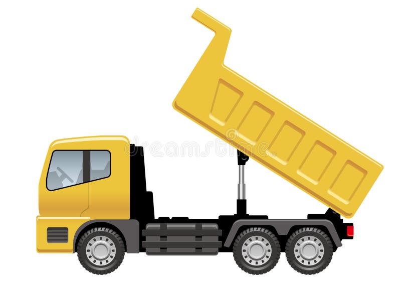Vector Yellow Dump Truck Unloading Side View Illustration on a White ...