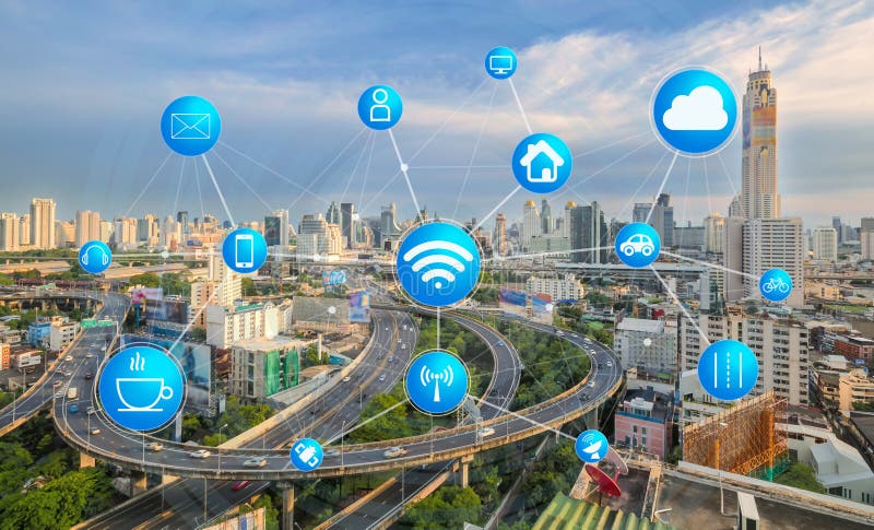 Transporte Y Comunicación Y Internet En Moderno Foto de archivo ...
