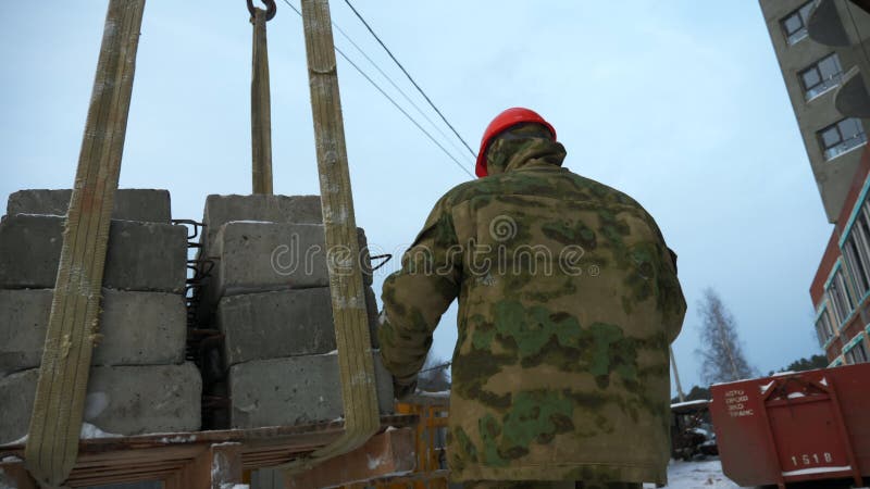 Transporting Cement Blocks by Crane at the Construction Site. Clip ...