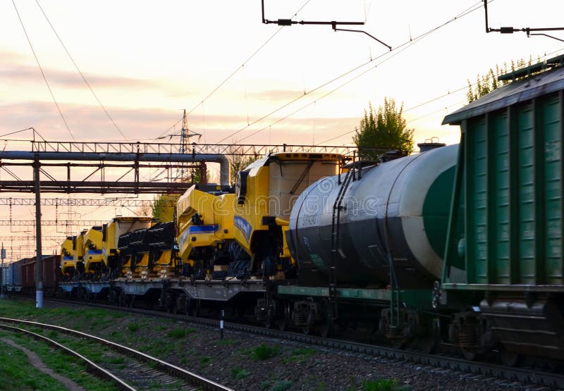 Transporting Combine Harvesters by Rail. Editorial Image - Image of ...