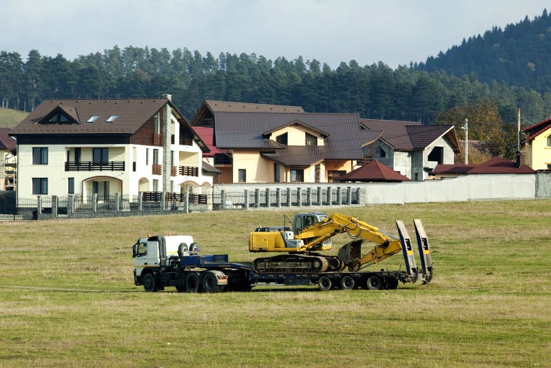 Transporting a excavator stock image. Image of bulldozer - 11633465