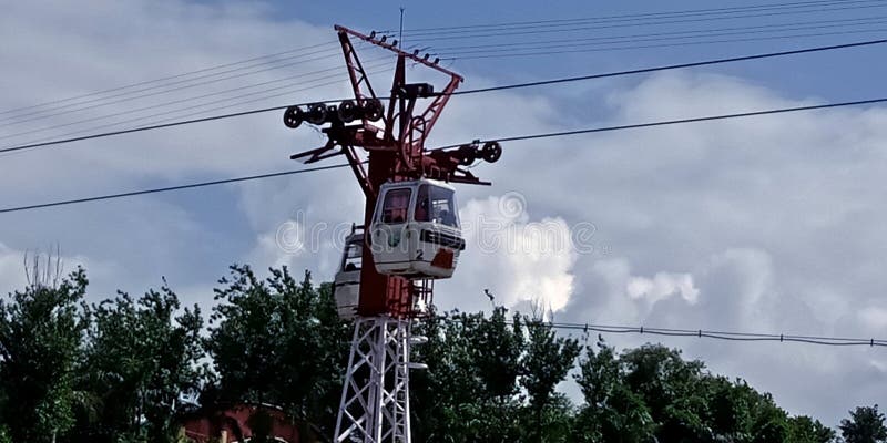 Transporting Trolley Hanging on Ropeway Tower at Narmada River ...