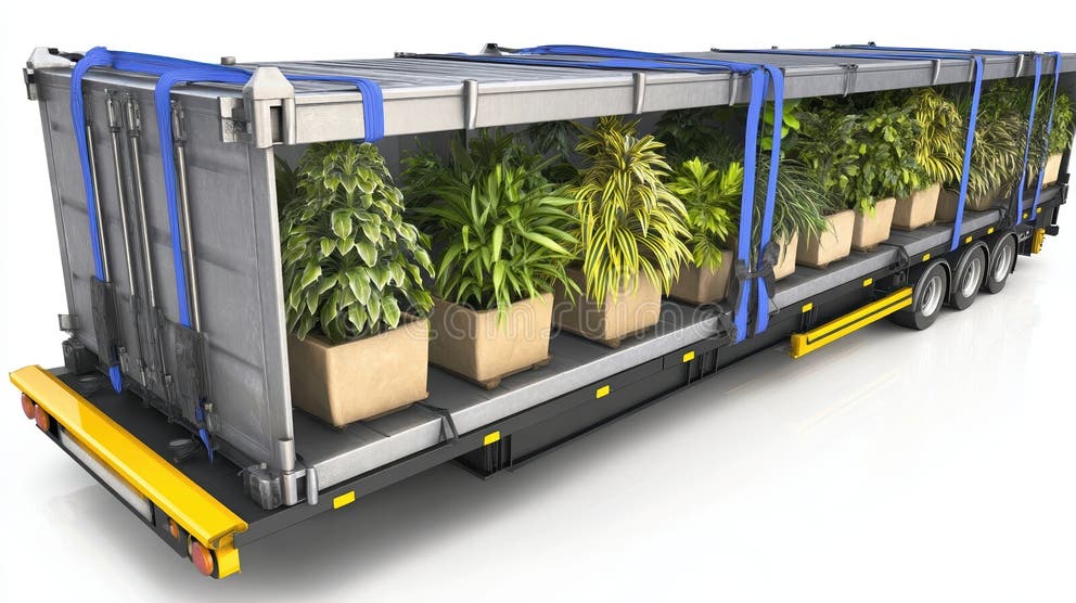 Transporting Various Plants on a Specialized Trailer during a City ...