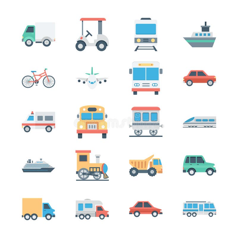 Transports Colored Vector Icons 1 Stock Illustration - Illustration of ...