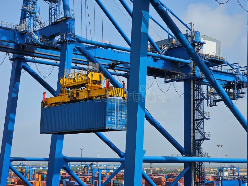 Transtainer and Spreader with Container Stock Photo - Image of cargo ...