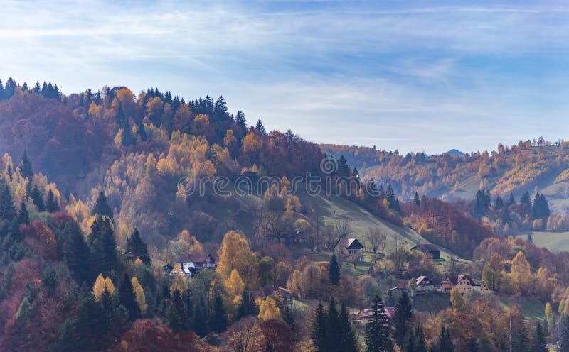 Transylvania Fall Landscape Stock Photo - Image of houses, romania ...