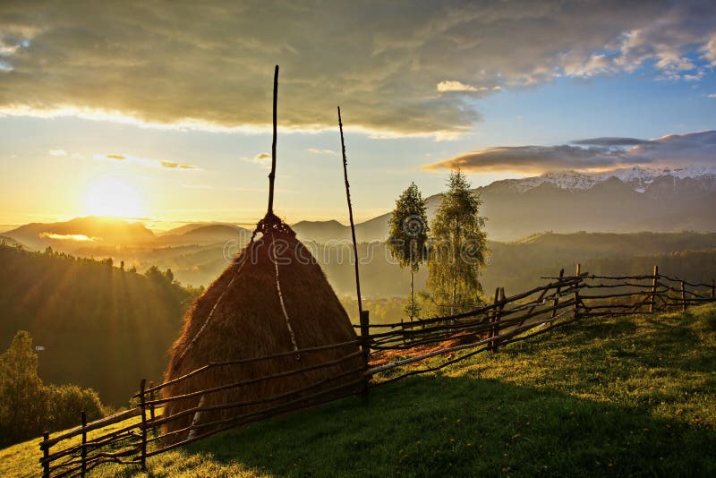 Transylvania Romanian Sunrise Landscape Over the Hills in Bran Pestera ...