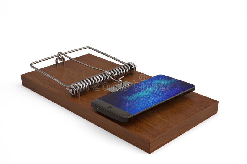 Trap and Smart Phone on White Background.3D Illustration. Stock ...