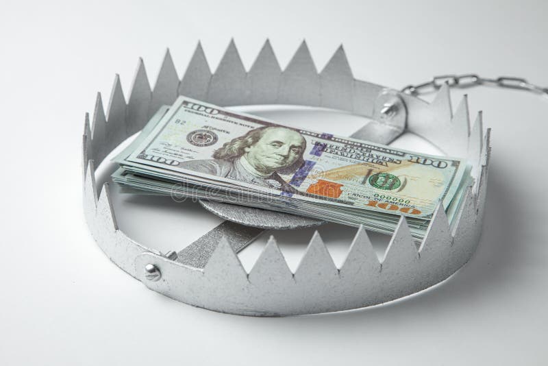 Money Trap, Cheating. Cash Dollars Tied With Red Rope. Isolated On ...