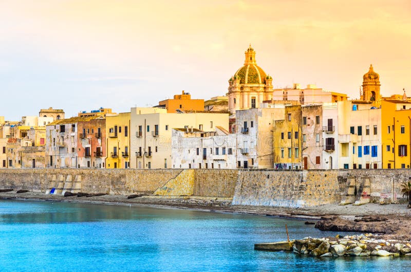 Trapani Panoramic View, Sicily, Italy. Stock Image - Image of coastline ...