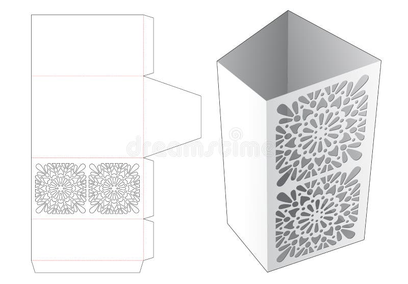 Trapezoid Packaging Box with Stenciled Pattern Die Cut Template and 3D ...