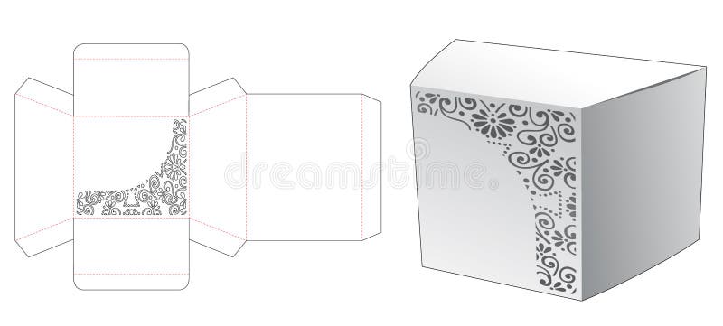 Trapezoid Packaging Box with Stenciled Pattern Die Cut Template and 3D ...