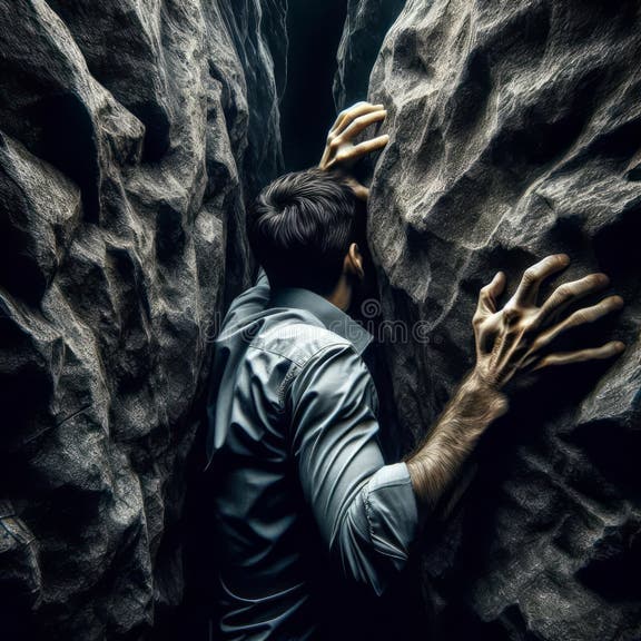 Trapped between Giant Boulders Stock Illustration - Illustration of ...