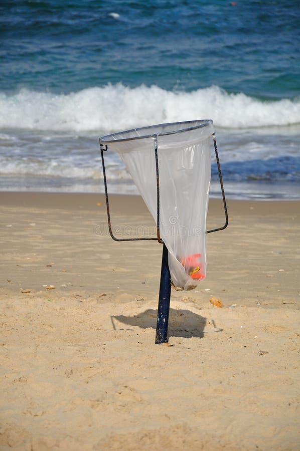 Trash bag. Israeli coast. stock image. Image of beach - 21120209