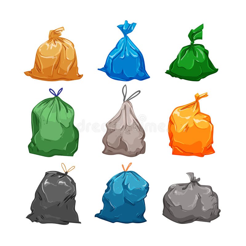 Trash Bag Set Cartoon Vector Illustration Stock Illustration ...
