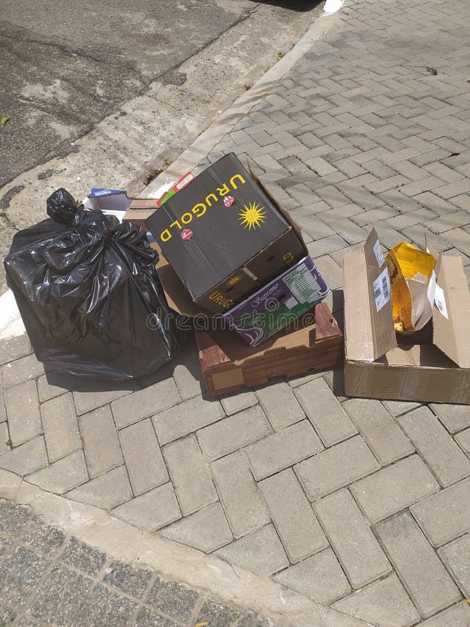 Trash Bags and Cardboard Boxes Wrongly Discarded on the Street ...