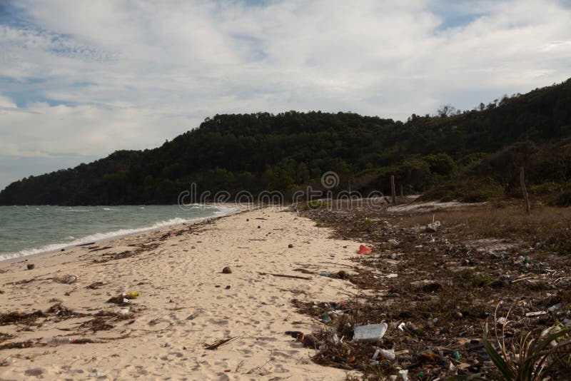 Trash in a Beautiful Beach Landscape Stock Image - Image of garbage ...