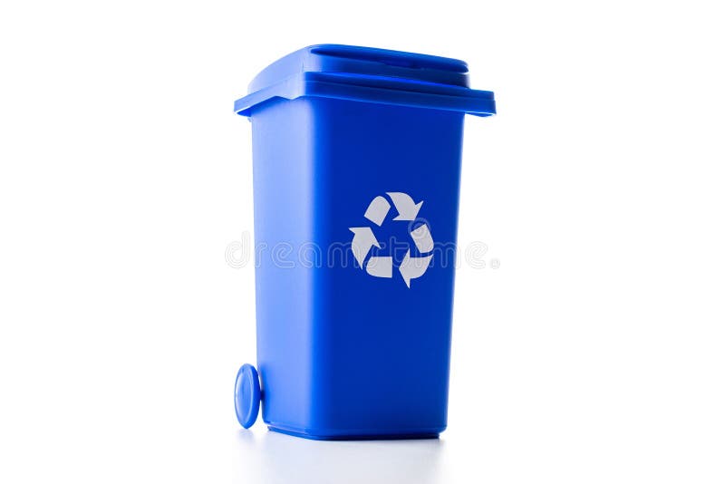 Trash Bin. Blue Dustbin for Recycle Paper Trash Isolated on White ...