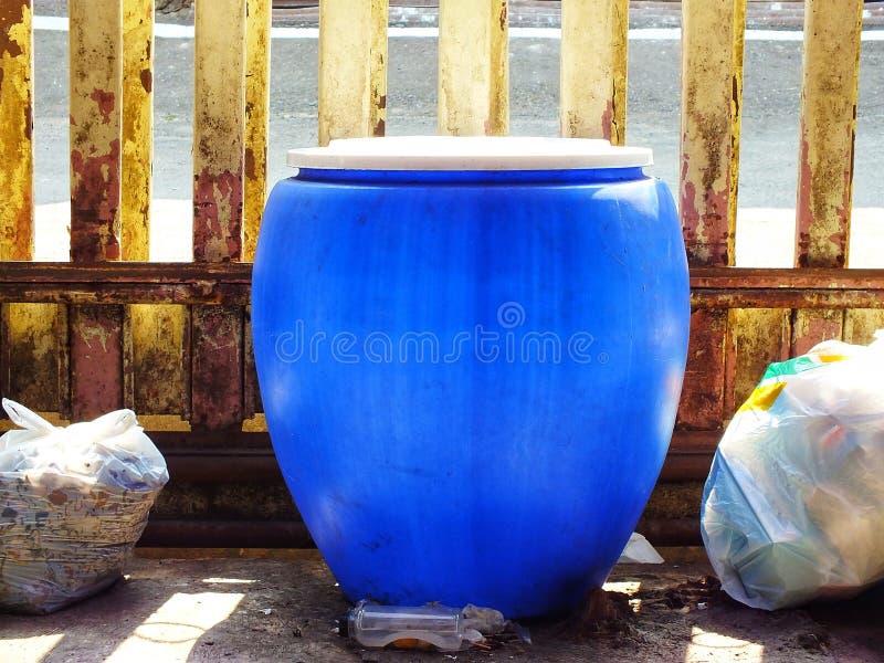 Blue Container for Disposal Garbage Waste and Save Environment. Stock ...