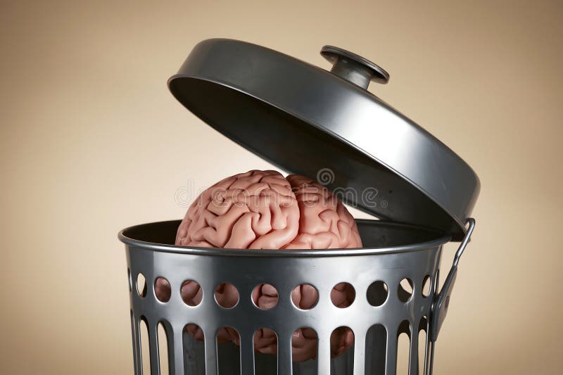 Trash Bin with Brain Provocative Message on Discarded Thoughts Stock ...