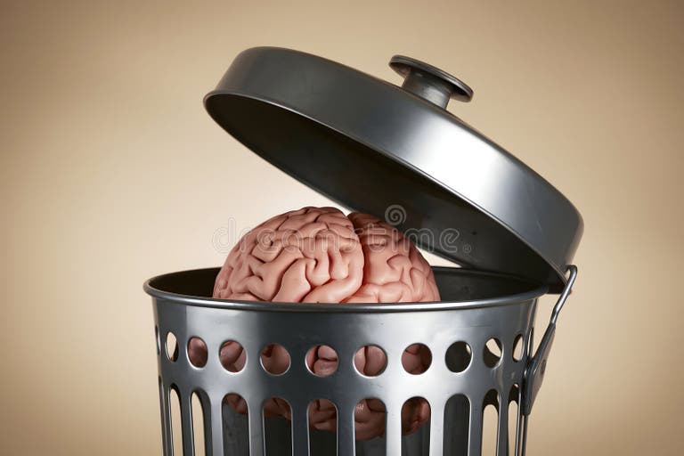 Trash Bin with Brain Provocative Message on Discarded Thoughts Stock ...