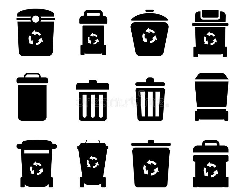 Trash Bin and Trash Can Icon Collection for Recycling. Set of Reusing ...