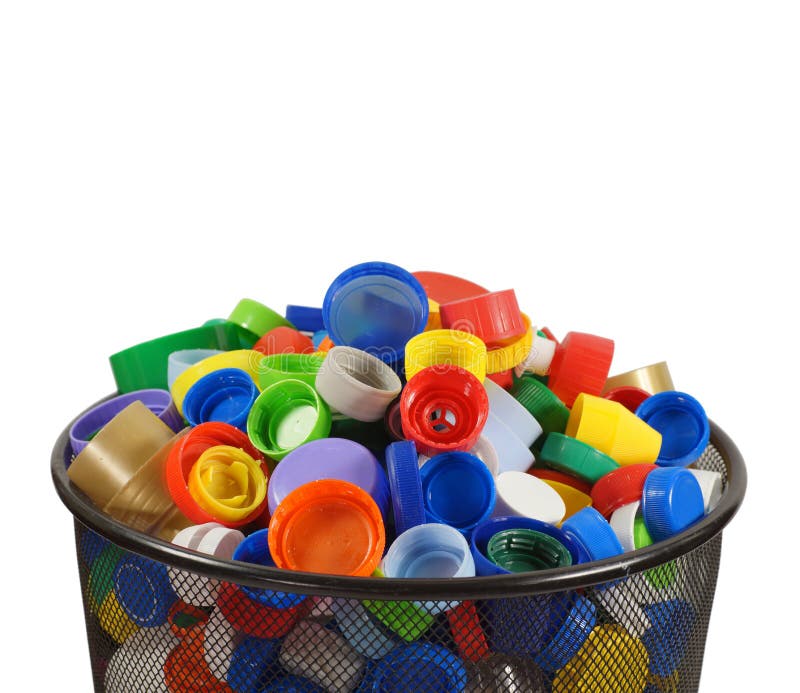 A Trash Bin Filled with Bottle Caps. Material for Recycling. a Trash ...