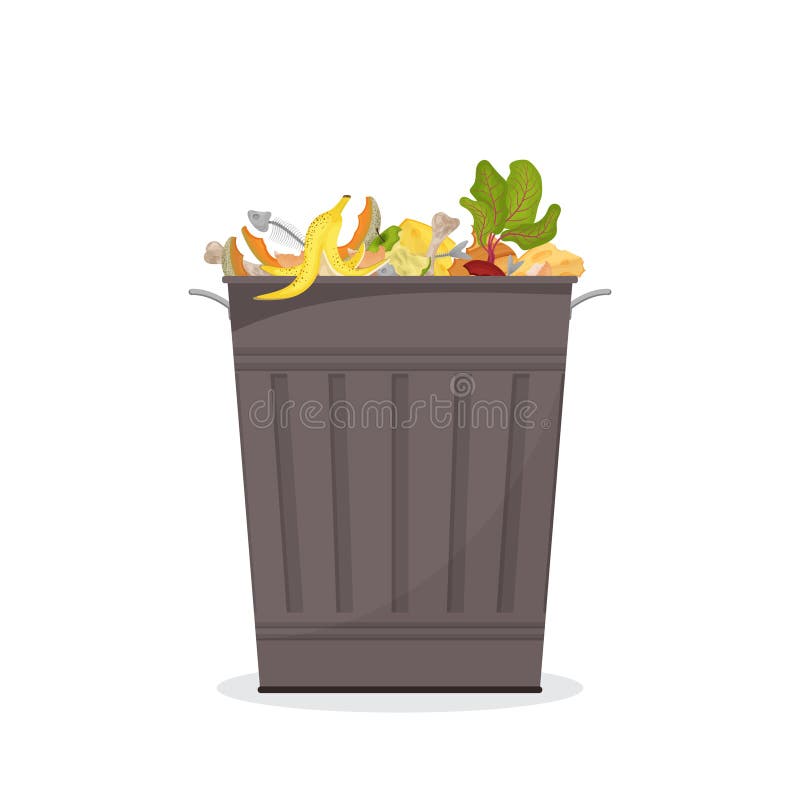 Trash Bin Filled with Food Waste. Illustration for Organic Waste, Zero ...