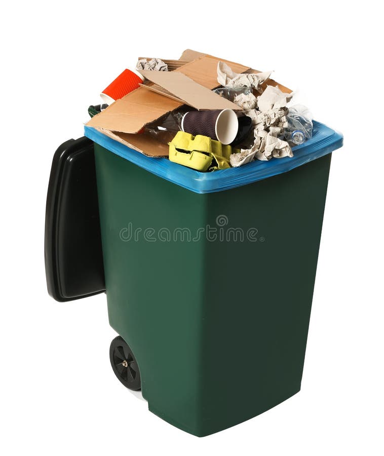 Trash Bin With Garbage On White Background. Stock Image - Image of ...