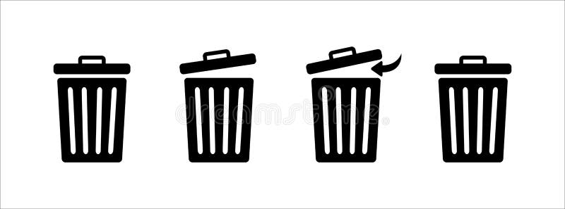 Trash Bin with Its Lid Icon Set. Open Trash Bin Vector Sign Stock ...