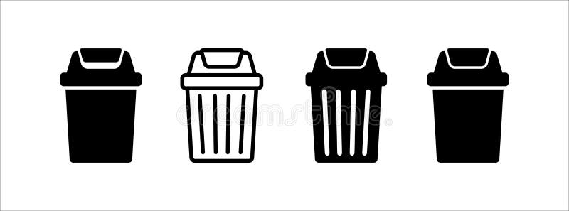Trash Bin with Its Lid Icon Set. Open Trash Bin Vector Sign Stock ...