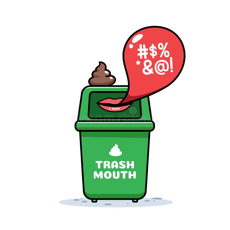 Trash Bin with a Mouth and Angry Speech Bubble Stock Illustration ...