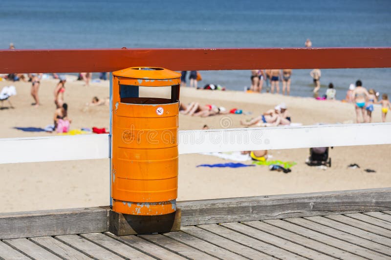 Trash Bin Near the Beach. Littering the Beach. Stock Image - Image of ...