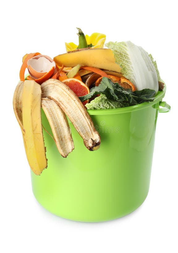 Trash Bin with Organic Waste for Composting on White Background Stock ...