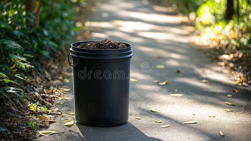 Trash Bin on the Pathway in the Park Stock Photo - Image of sunlight ...