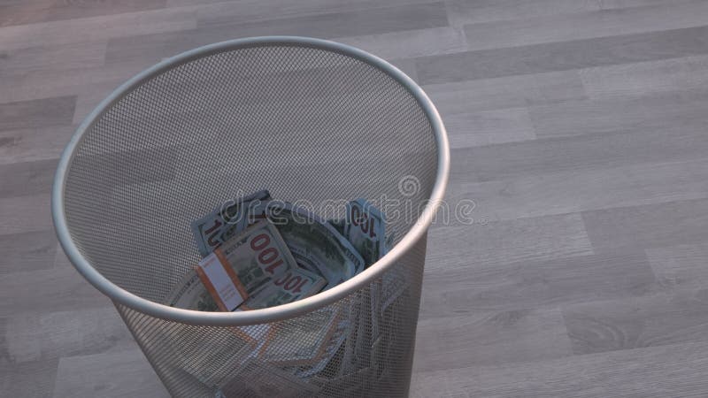 Trash Bin Stack Banknotes Dollar Stock Video - Video of bills, garbage ...