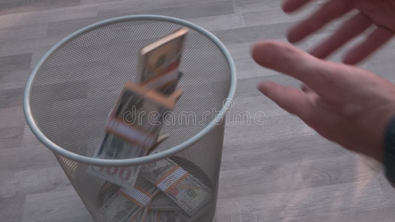 Trash Bin Stack Banknotes Dollar Stock Footage - Video of economy ...