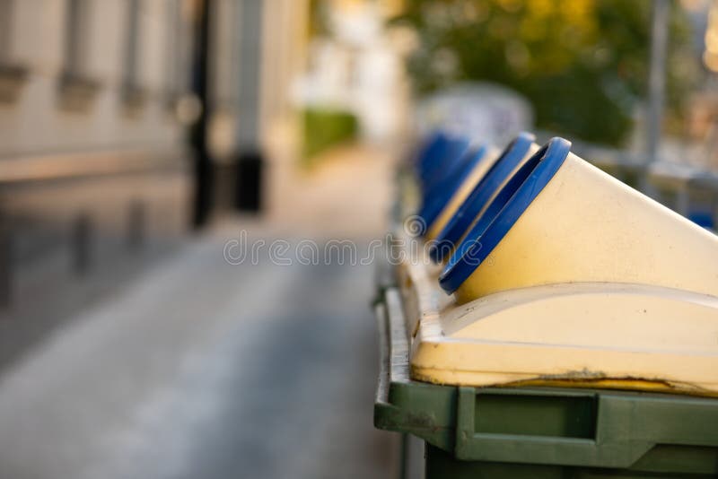 Trash bin on the street stock photo. Image of europe - 259323264