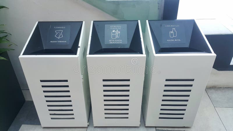 Trash Bin with Three Compartments To Sort Waste Stock Photo - Image of ...